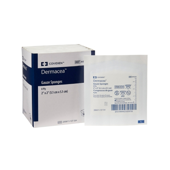 Covidien Dermacea Gauze Sponge, 8-Ply, 2 x 2 Inch, Sterile - Case of 3000