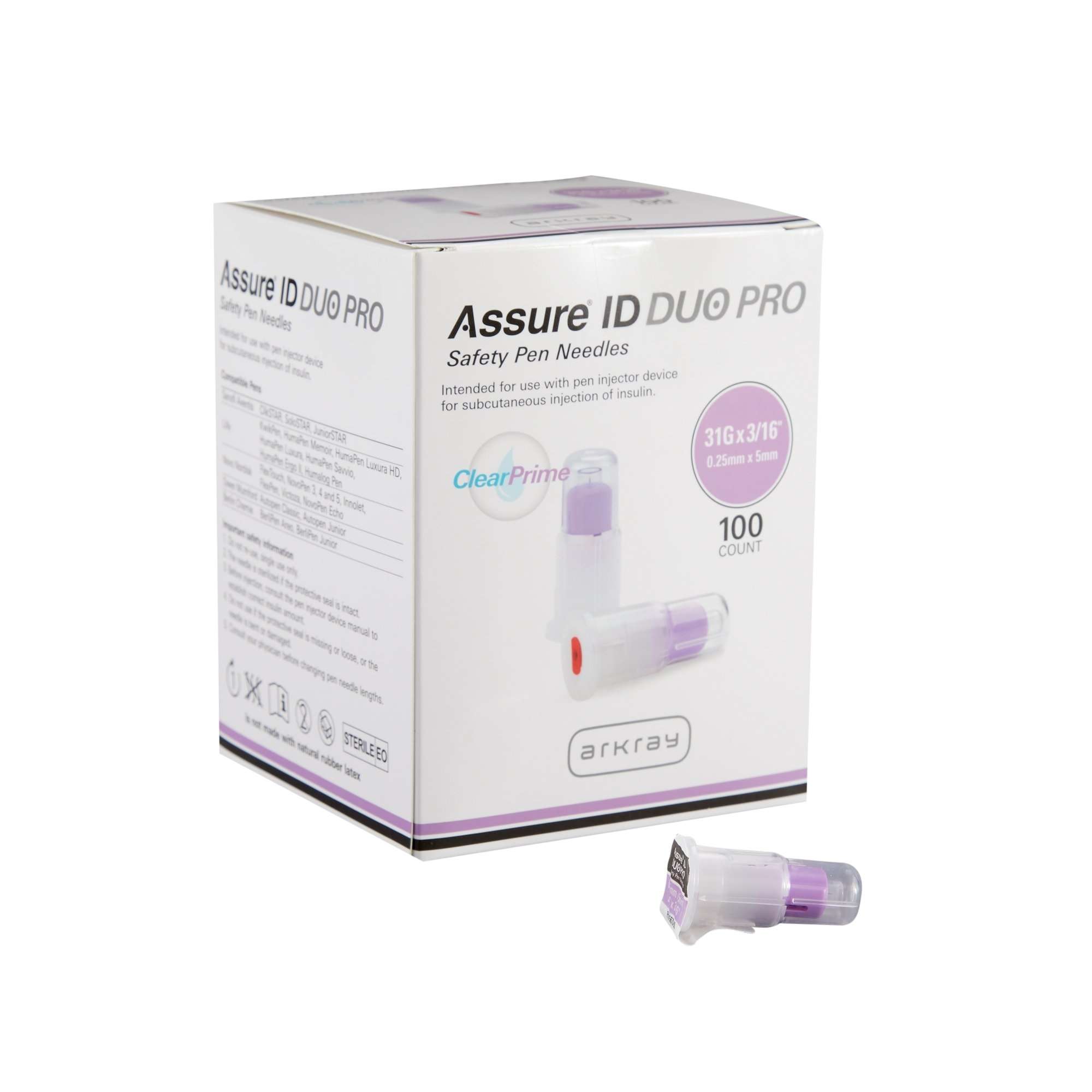 Arkray Assure ID DUO Pro Safety Insulin Pen Needle, 31 Gauge - Box of 100