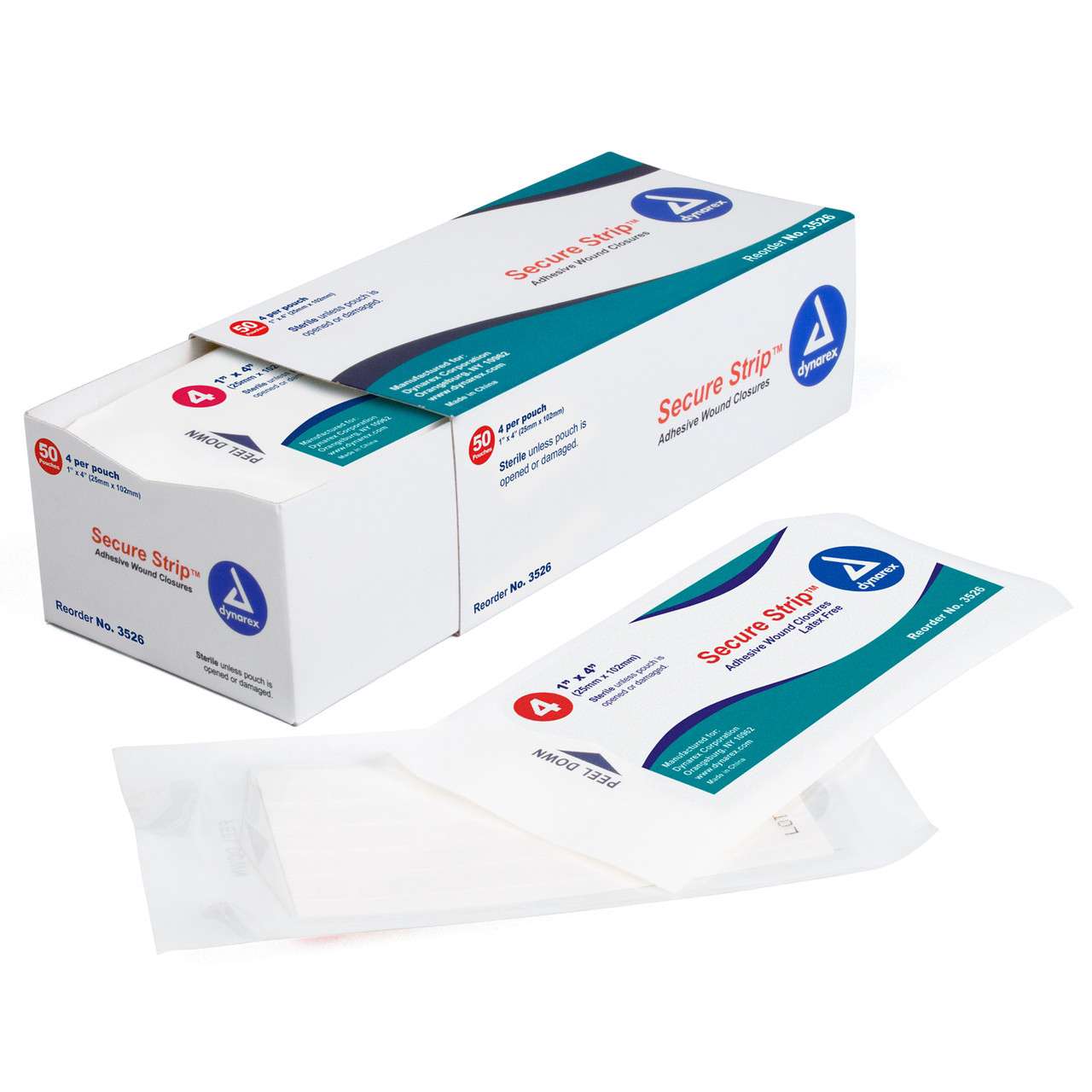 Dynarex SecureStrip Adhesive Wound Closure Strips, 1 x 4 Inch - Case of 200