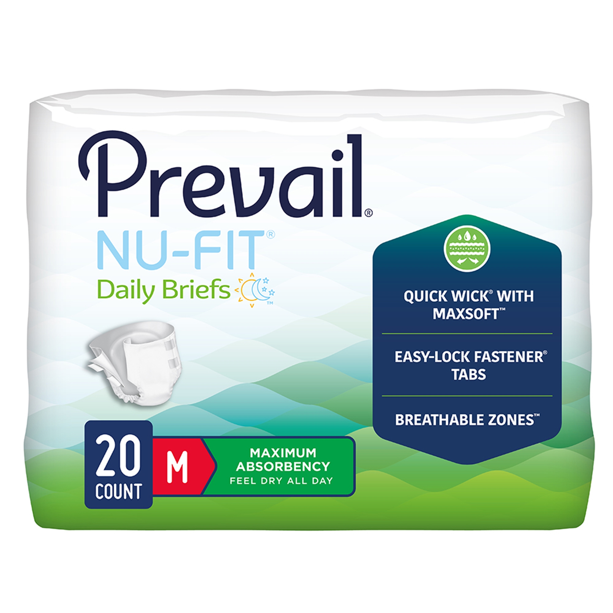 Prevail Nu-Fit Incontinence Adult Daily Briefs, Medium - Case of 80