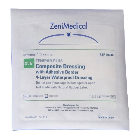 ZeniMedical ZeniPad Plus Composite Wound Dressing, 4" x 5" - Box of 10