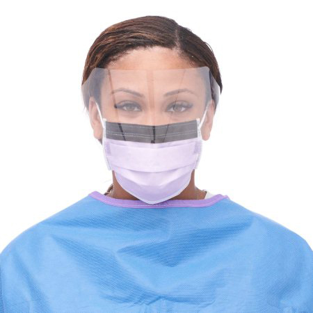 Medline ASTM Level 3 Procedure Mask with Eye Shield, Purple - Case of 100