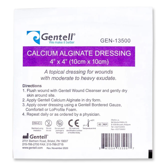 Gentell Calcium Alginate Dressing, 4 x 4 Inch - Each