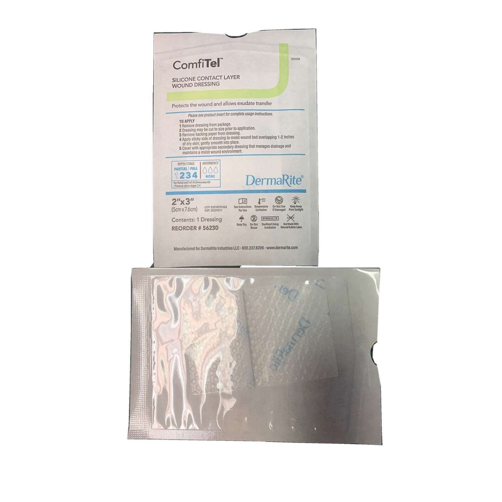 DermaRite ComfiTel Silicone Contact Layer Dressing, 2 x 3 Inch