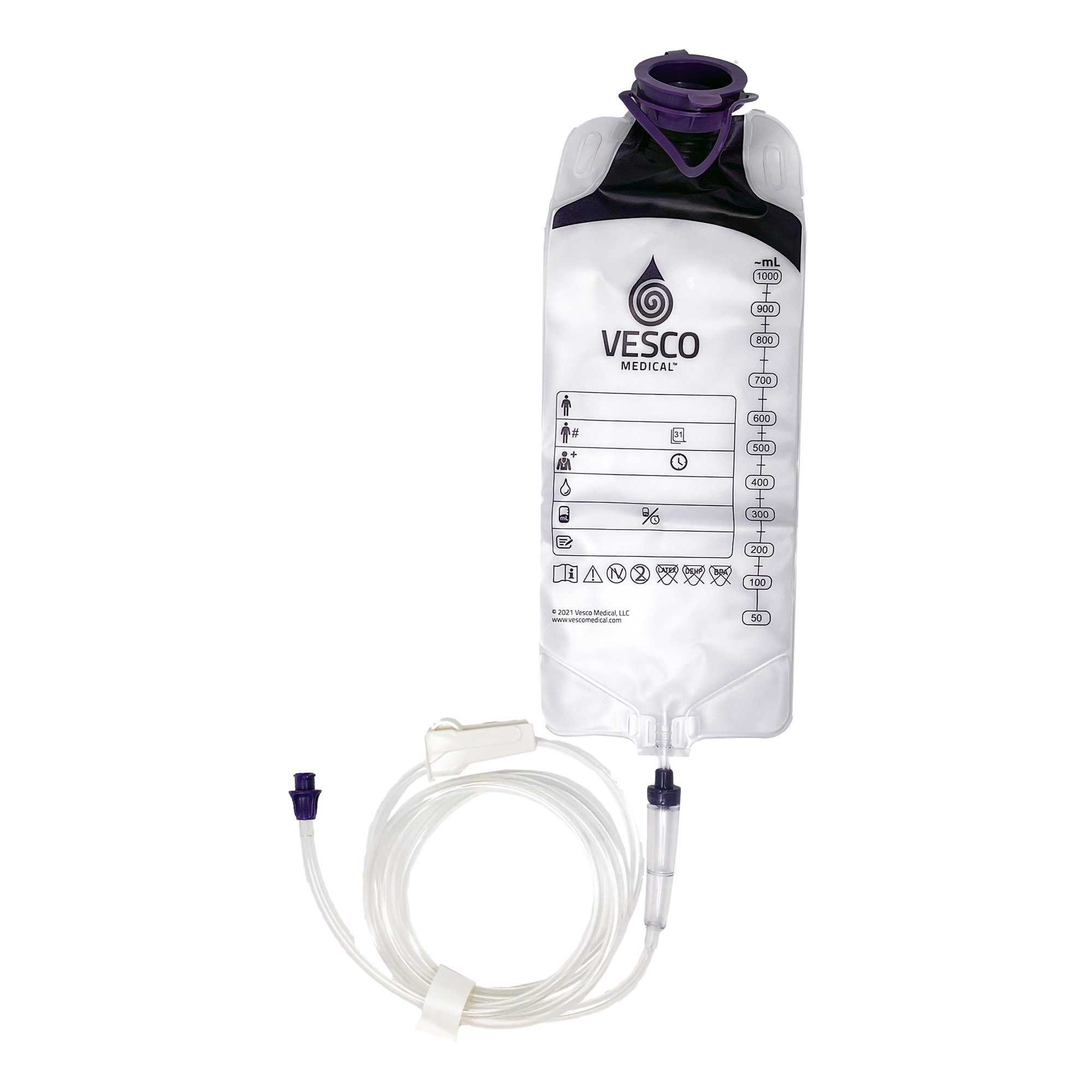 Vesco Top Fill Gravity Feeding Bag Set with ENFit Connector, 1000mL - Each