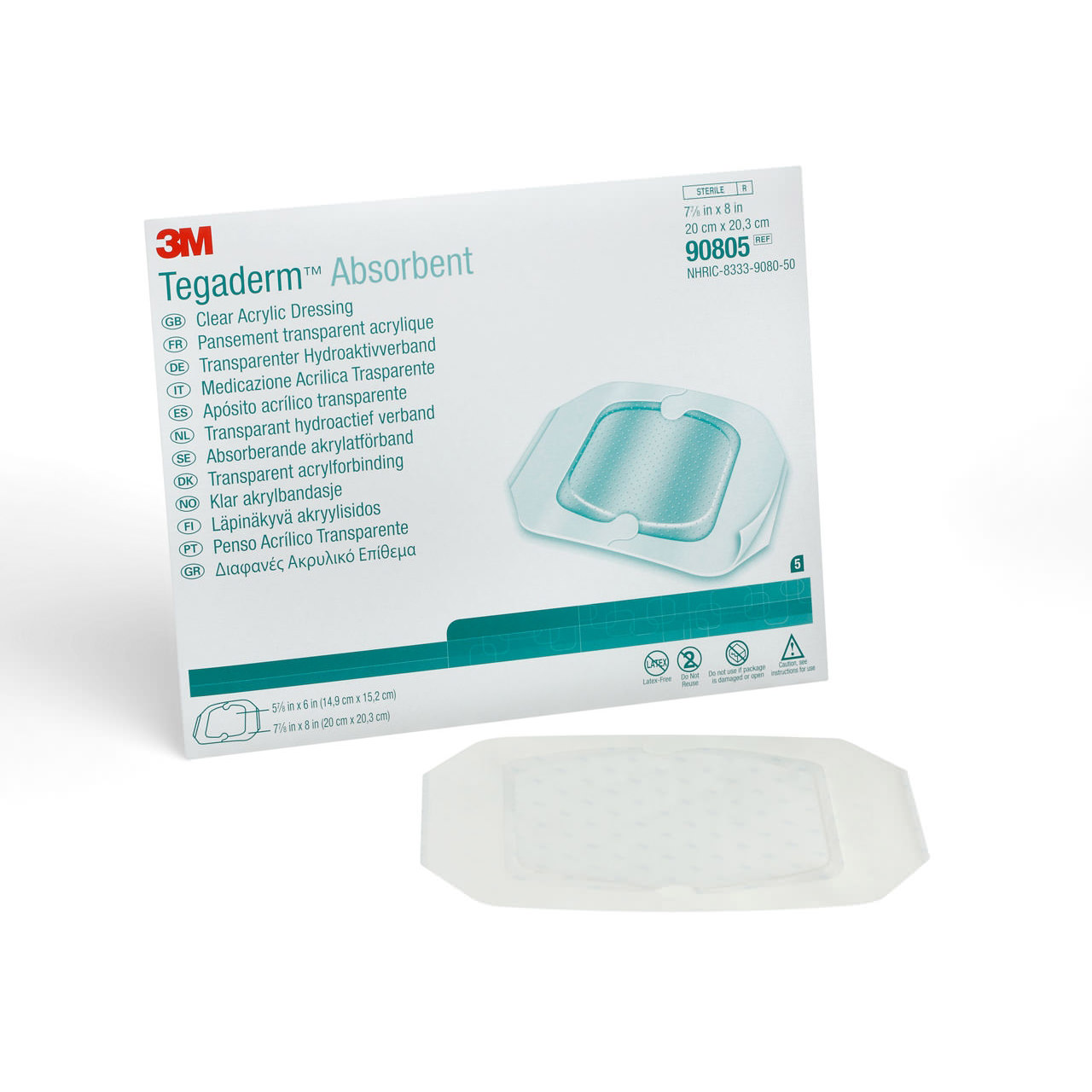 3M Tegaderm Acrylic Dressing Large, 8" x 7-9/10" with 5-9/10" x 6" Pad ...