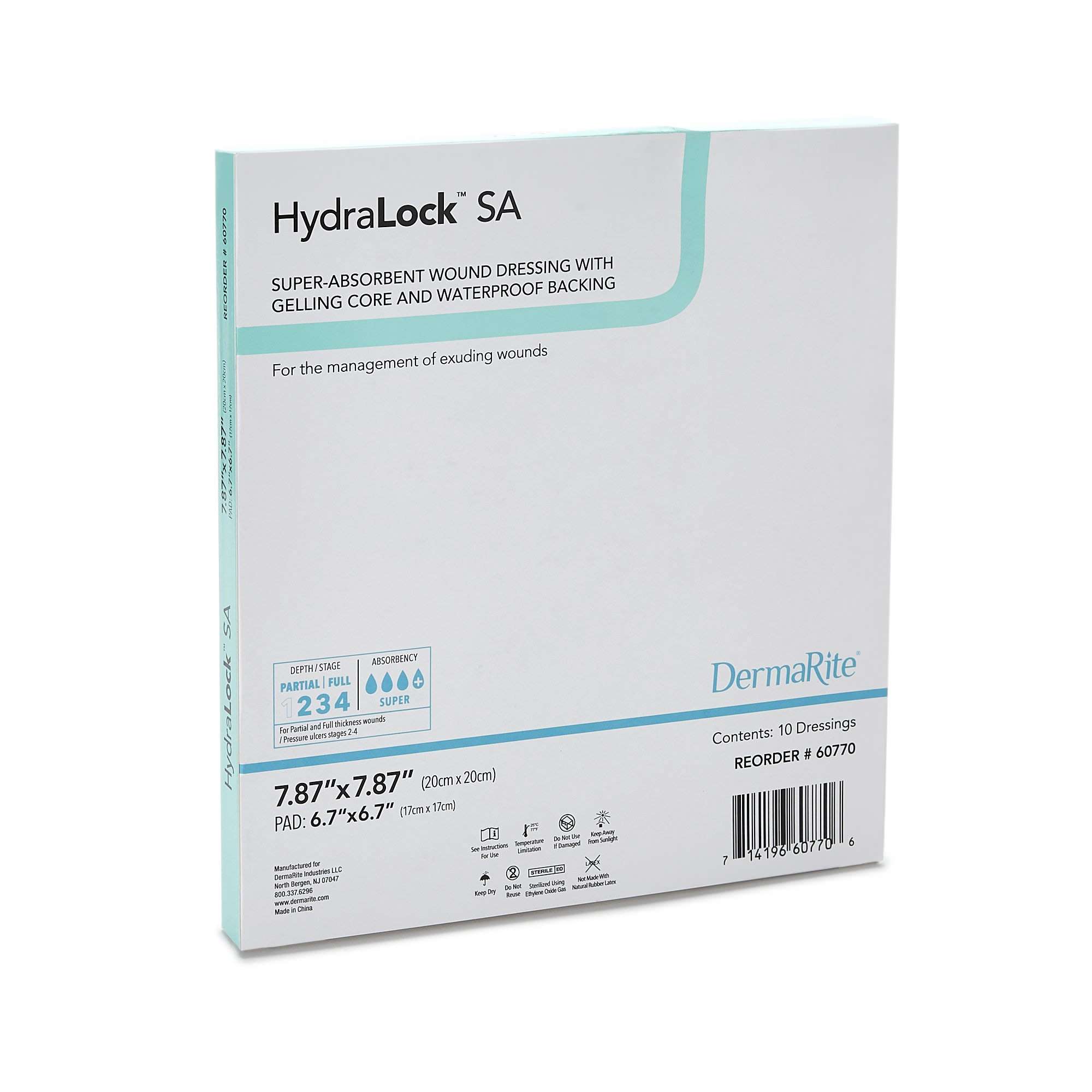 DermaRite HydraLock SA Wound Dressing, 7.87 x 7.87 Inch