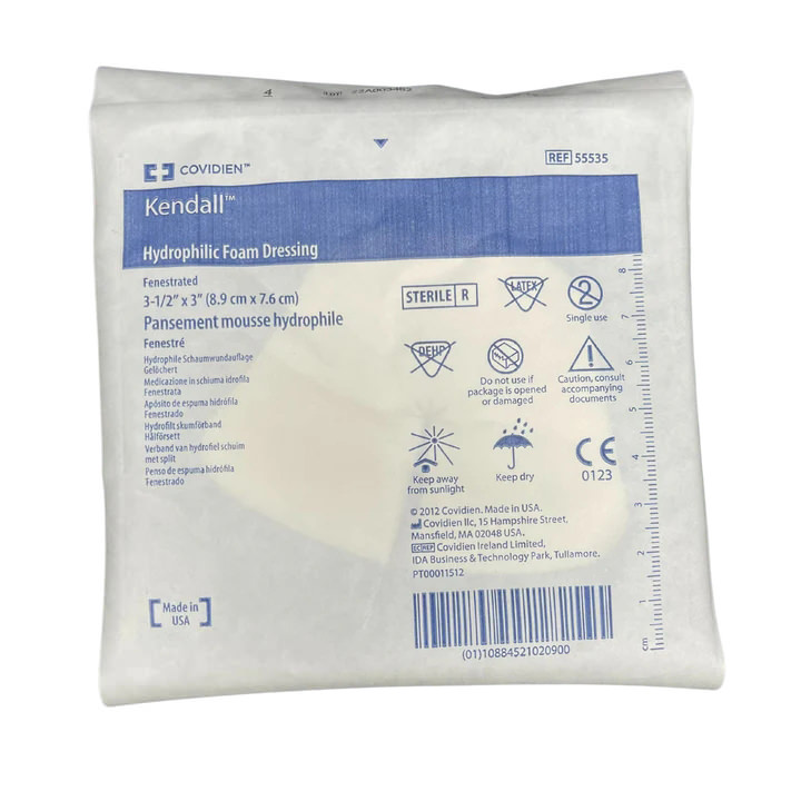 Kendall Hydrophilic Foam Dressing, Fenestrated, 3-1/2 Inch x 3 Inch - Each