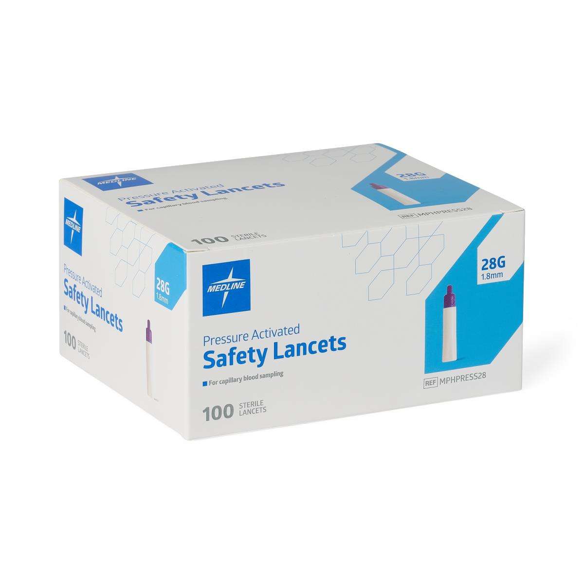Medline Sterile Safety Lancets, with Pressure Activation, 28G x 1.8 mm ...