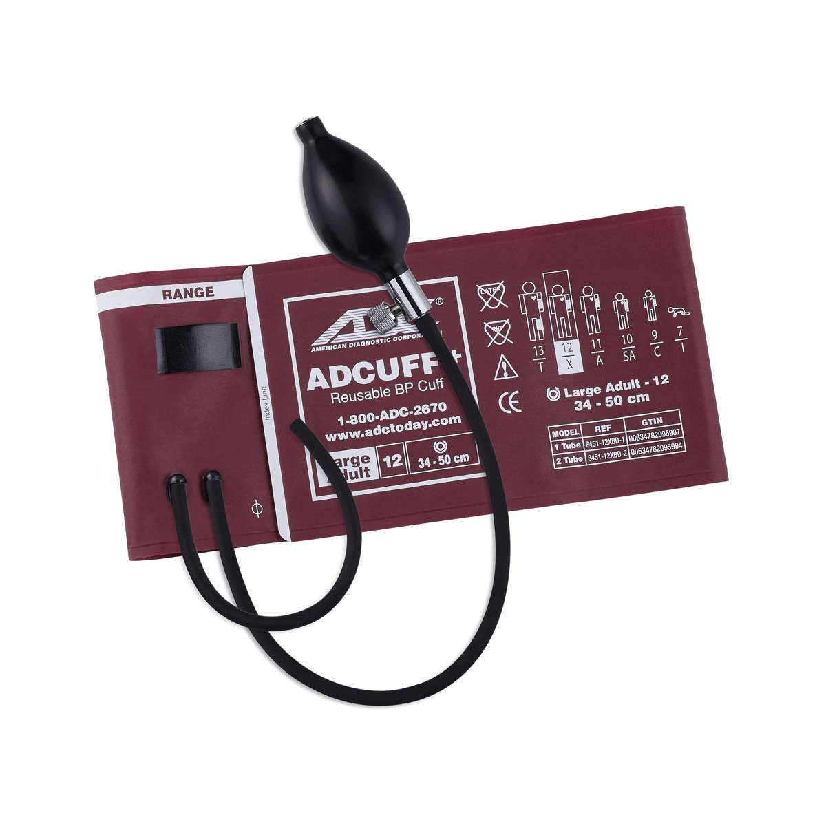 ADC Sphyg Inflation System with Adcuff+, Burgundy, Large Adult