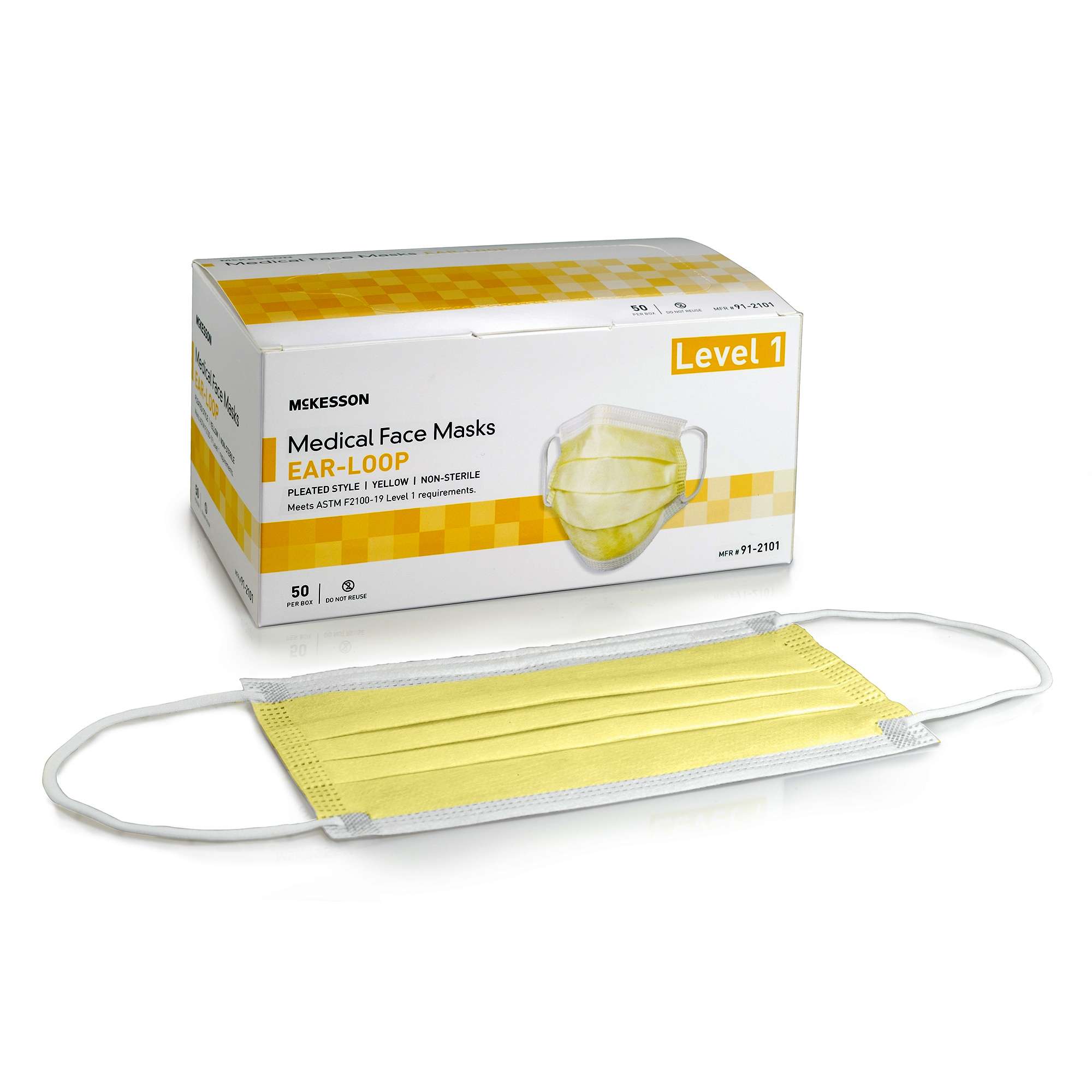 McKesson ASTM Level 1 Earloop Procedure Mask, Yellow - Case of 500