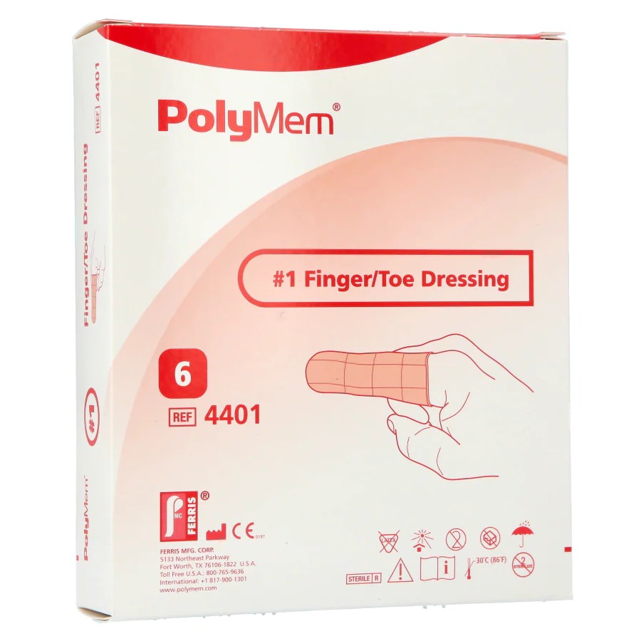 PolyMem Finger and Toe Foam Dressing, Small, 1.8 to 2.2 Inch - Box of 6