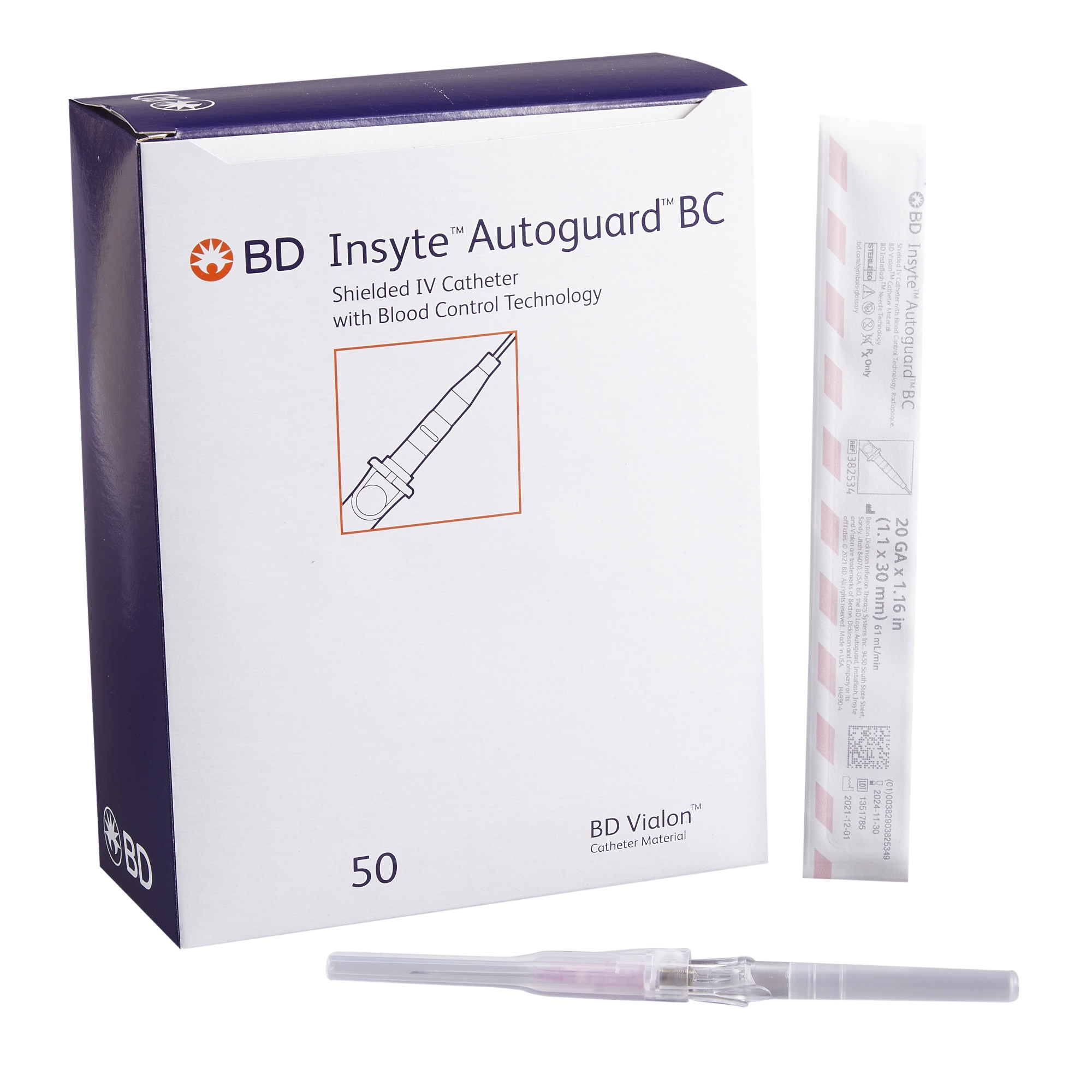 BD Insyte Autoguard Peripheral IV Catheter, Pink, 20 Fr, 1.16 Inch ...