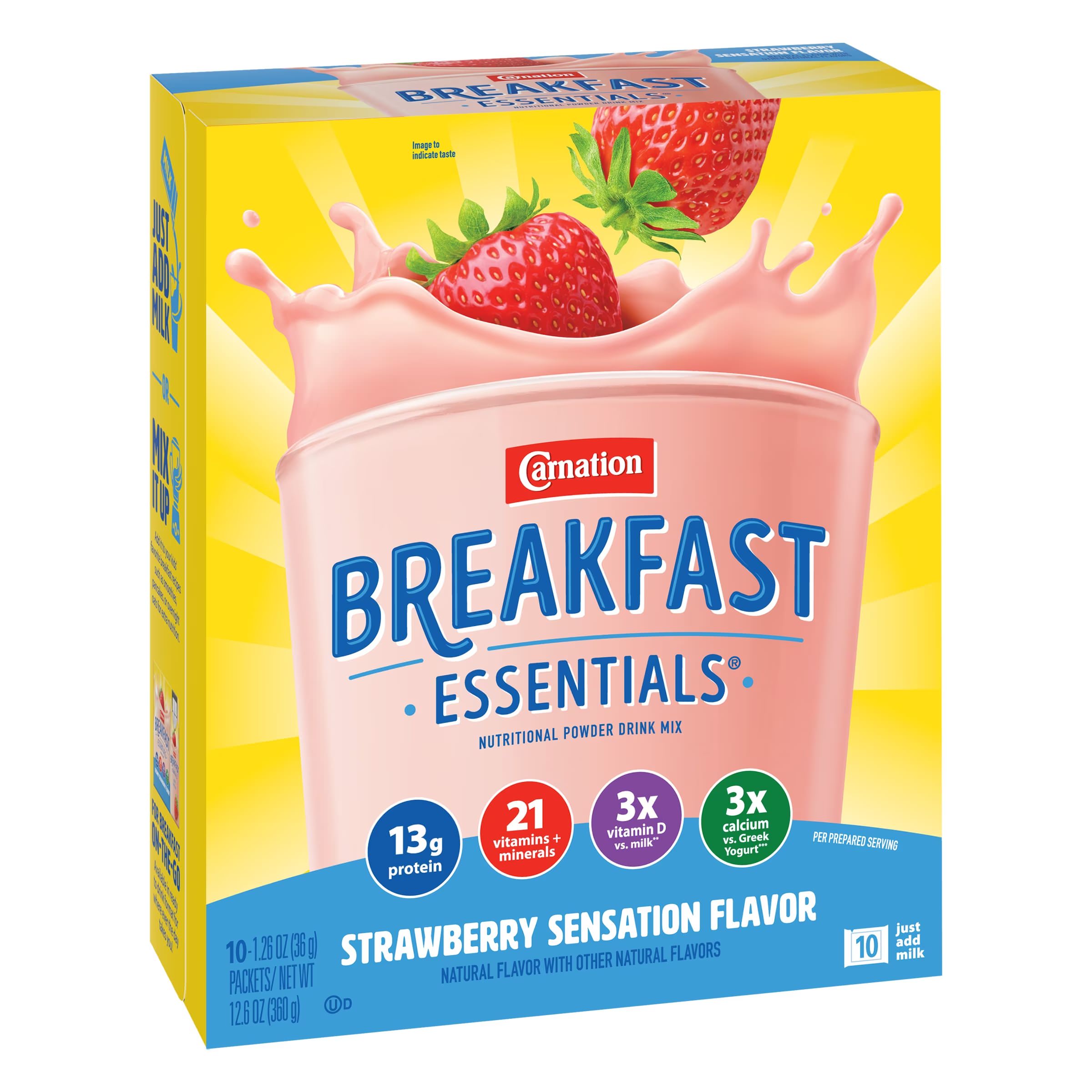 Carnation Breakfast Essentials Nutritional Powder Drink Mix, Strawberry ...