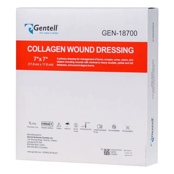 Gentell Collagen Wound Dressings, 7 x 7 Inch - Box of 10