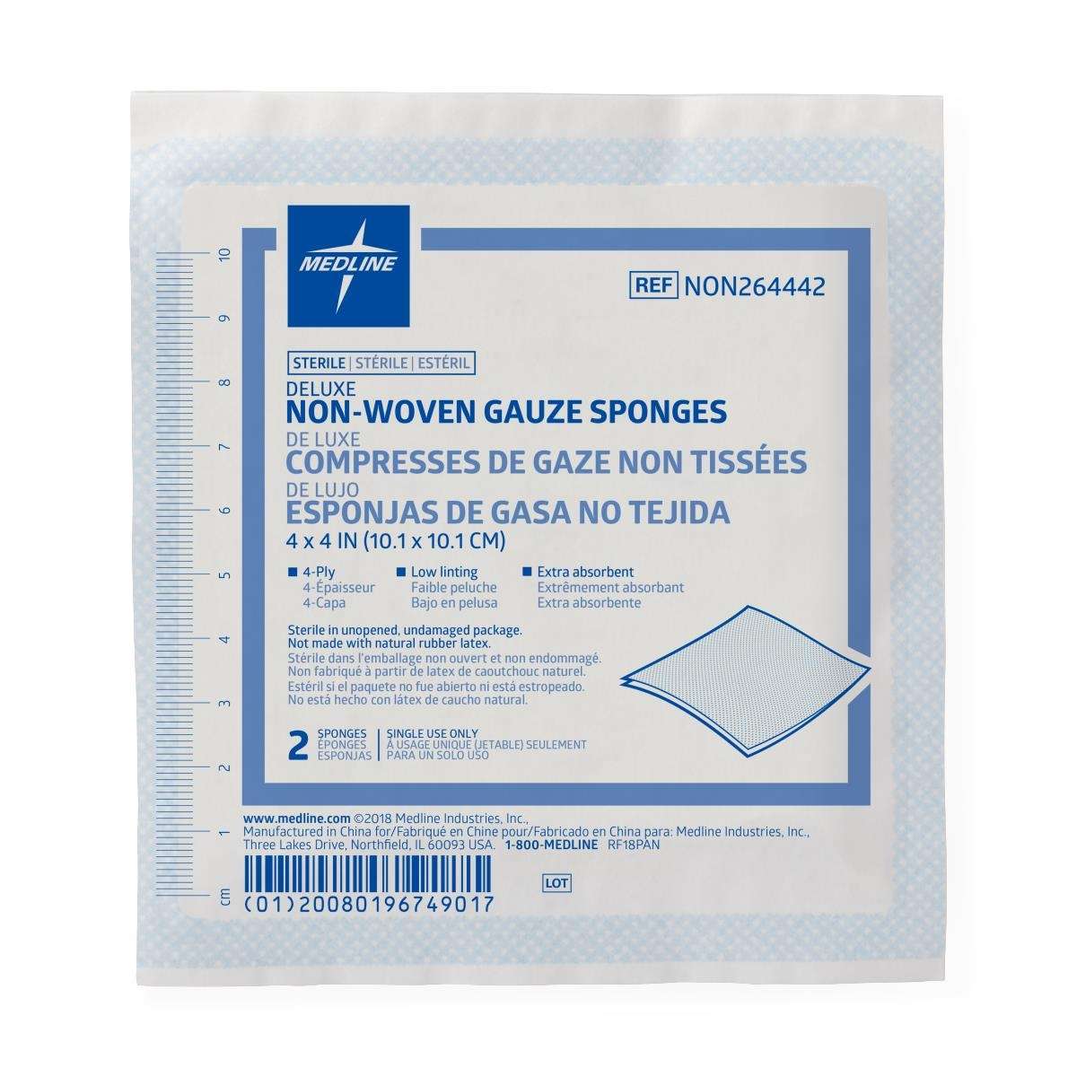 Medline Deluxe Sterile Nonwoven Gauze Sponges - Package of 2