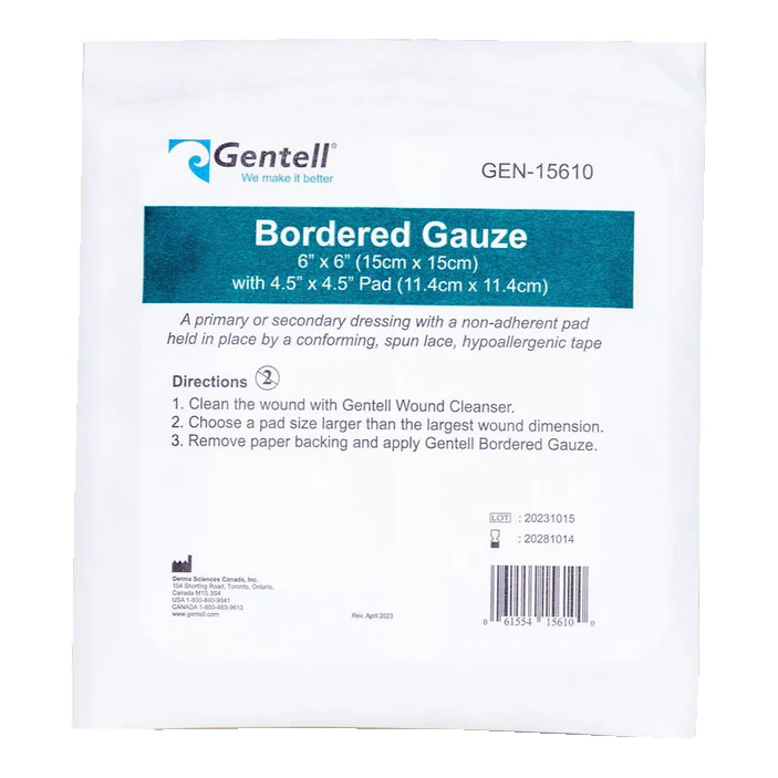 Gentell Bordered Gauze Dressing, 6 x 6 Inch - Each