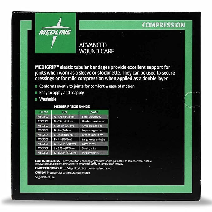 Medline Medigrip Elastic Tubular Support Bandage, Size F, 4 Inch x 11 Yard