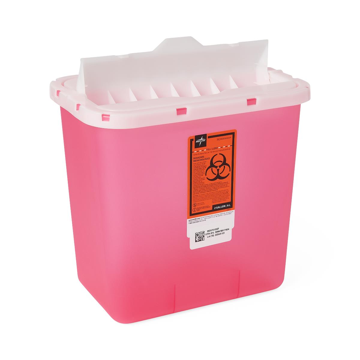 Medline Patient Room Sharps Container, Translucent Red, 2 gal. - Each