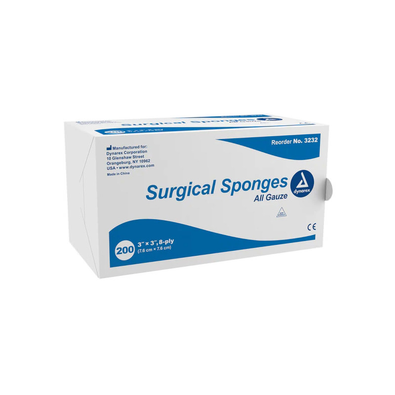 Dynarex Surgical Sponge, Non Sterile, 8 Ply, 3 x 3 Inch - Case of 4000