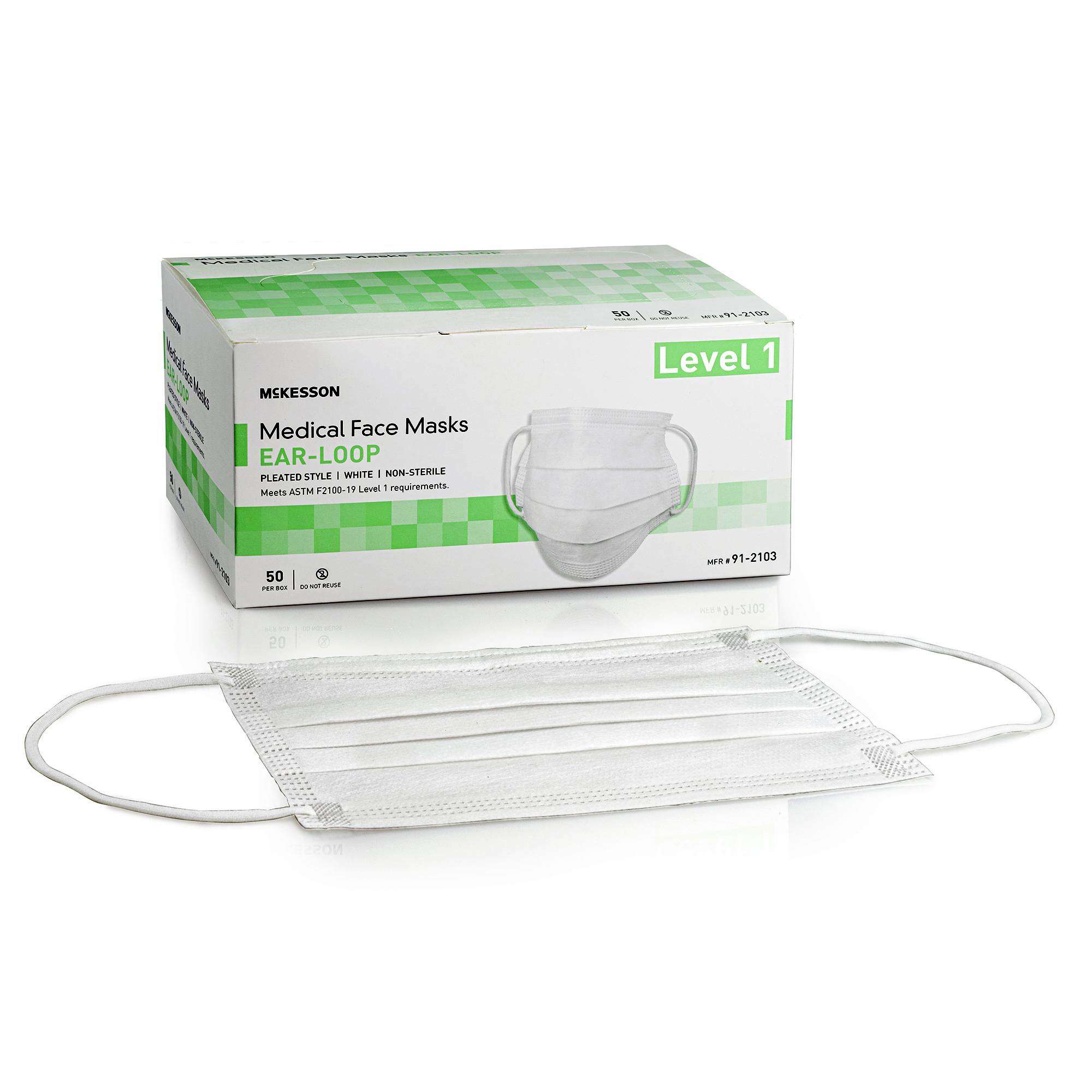 McKesson ASTM Level 1 Earloop Procedure Mask, White - Case of 500
