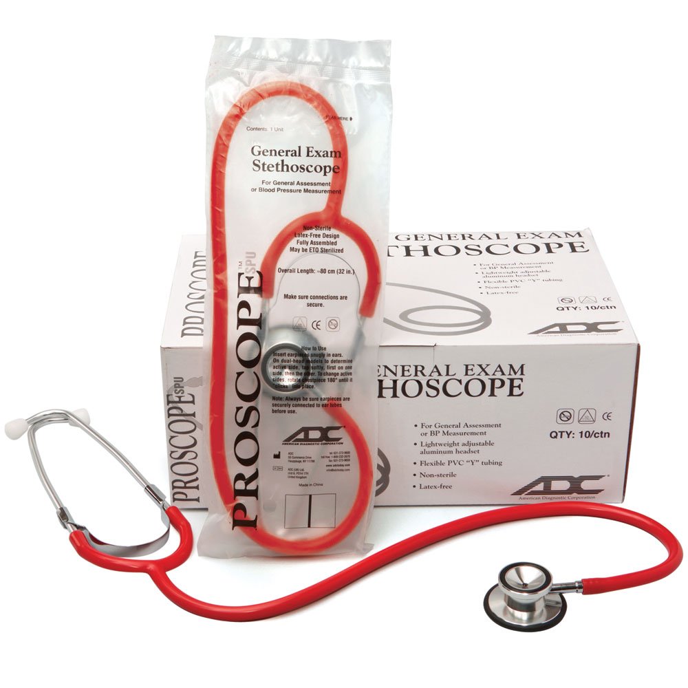 ADC Proscope 670 SPU Dual Head Stethoscope, Red - Case of 50
