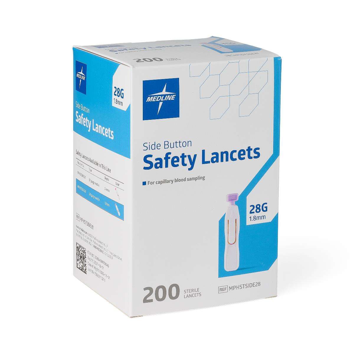 Medline Sterile Safety Lancets, with Side-Button Activation, 28G x 1.8 ...