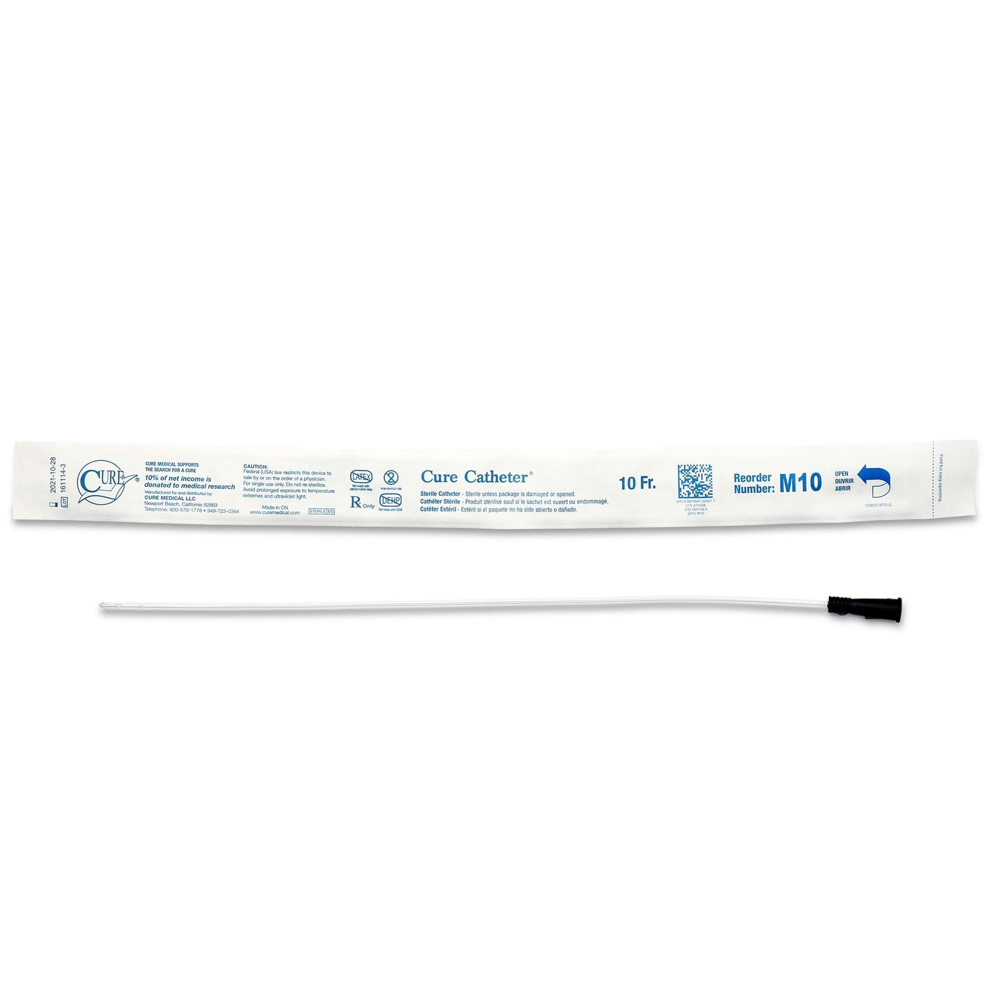 Cure Uncoated PVC Intermittent Catheter for Men, 10 Fr - Case of 300