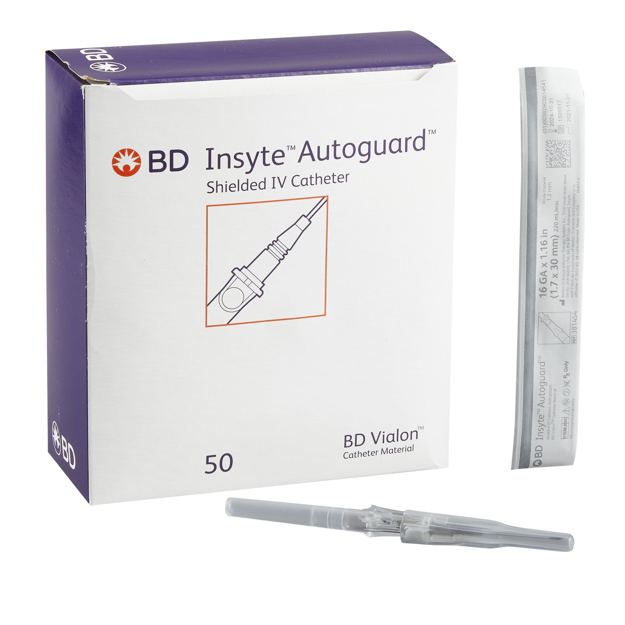 BD Insyte Autoguard Vialon Shielded Peripheral IV Catheter, 16 Gauge, 1 ...