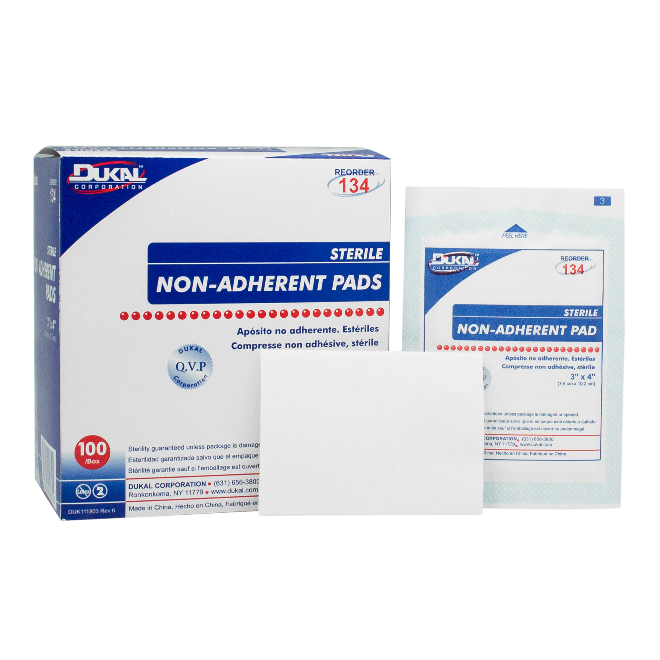 Dukal Non-Adherent Dressing White Rectangle, 3 x 4 Inch - Box of 100