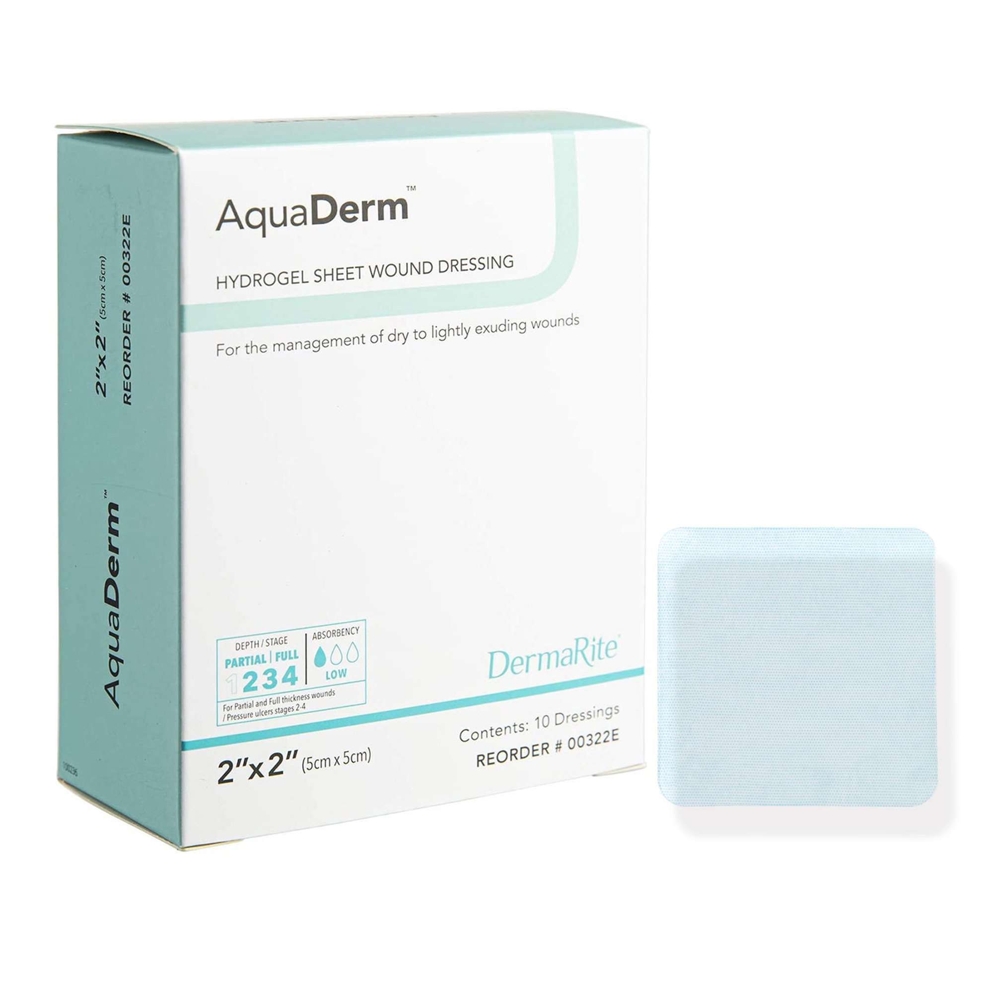 AquaDerm Hydrogel Sheet Wound Dressing, 2 x 2 Inch - Box of 10