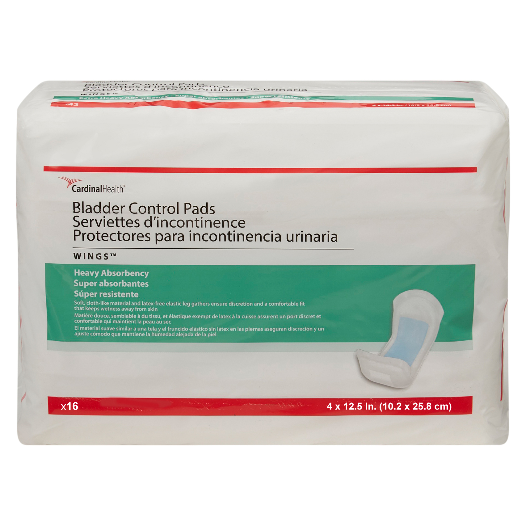 Cardinal Health Wings Bladder Control Pads, 4 x 12.5 Inch - Package of 16