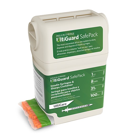 UltiGuard Safe Pack U-100 Insulin Syringes, 1 ML - Box of 100