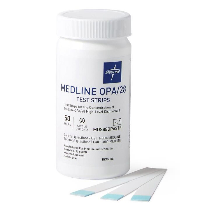 Medline Opa Disinfectant Test Strip - Bottle of 50