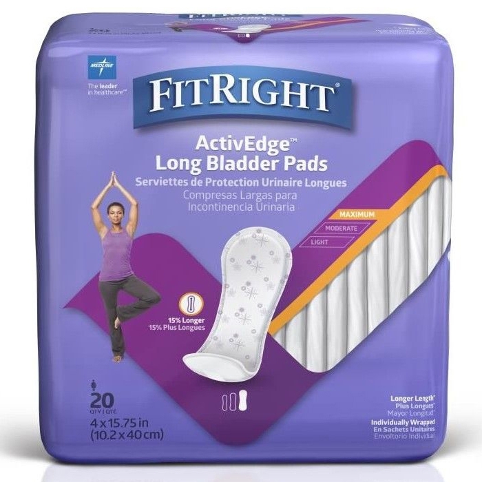 FitRight ActivEdge Women's Bladder Control Pads, Long, Maximum ...