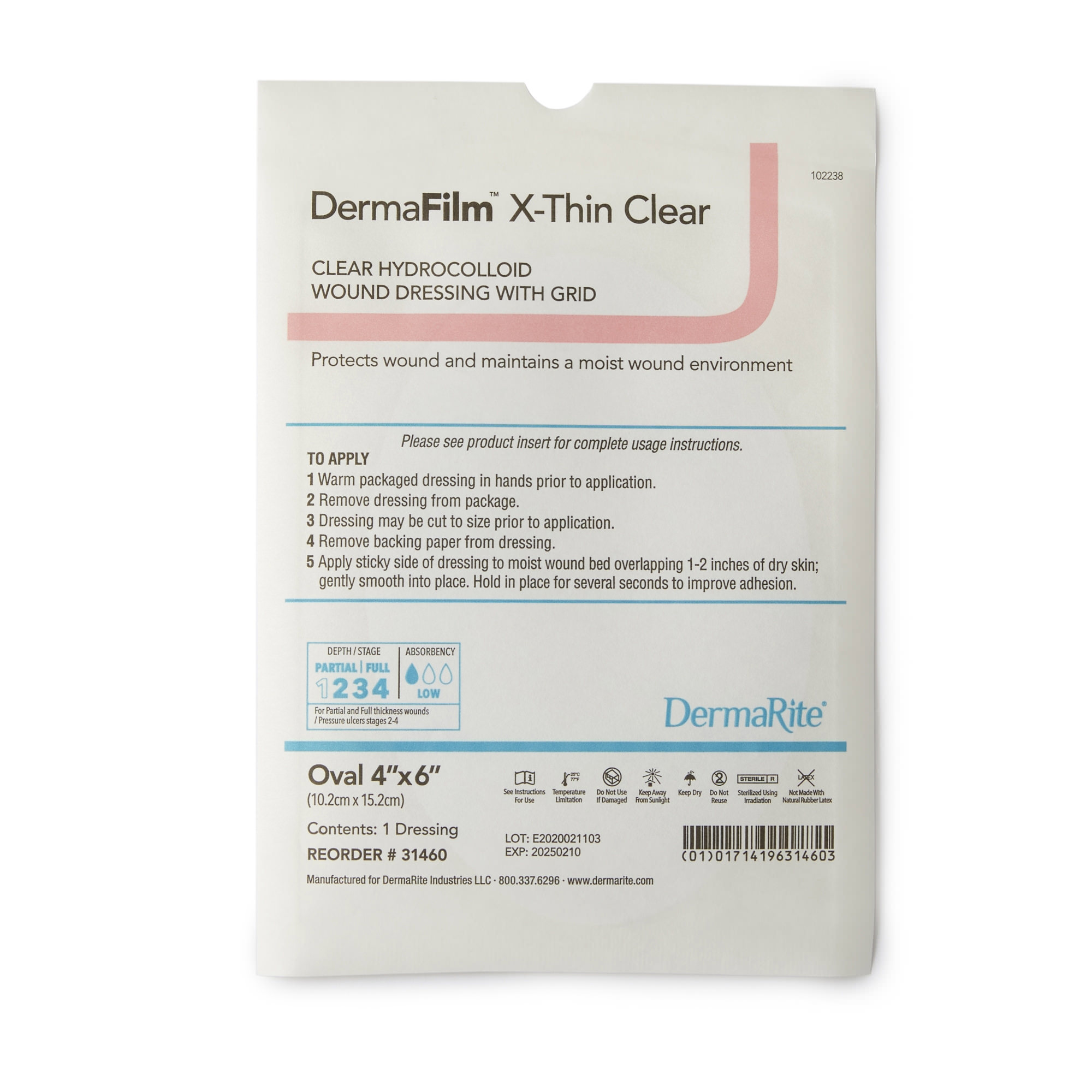 DermaFilm Hydrocolloid Wound Dressing, X-Thin Oval, 4 x 6