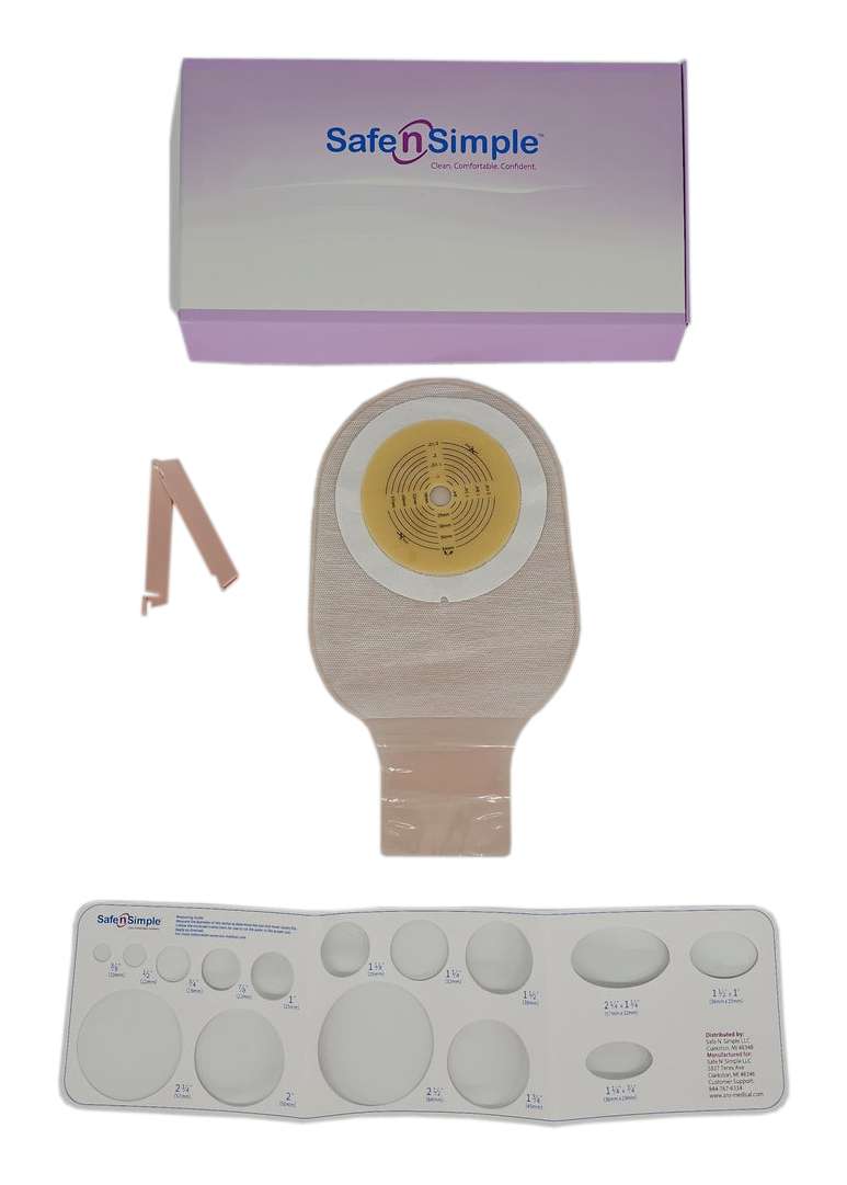 Safe N Simple Beige One-Piece System Ostomy Pouch, 2-1/2 Inch Stoma ...