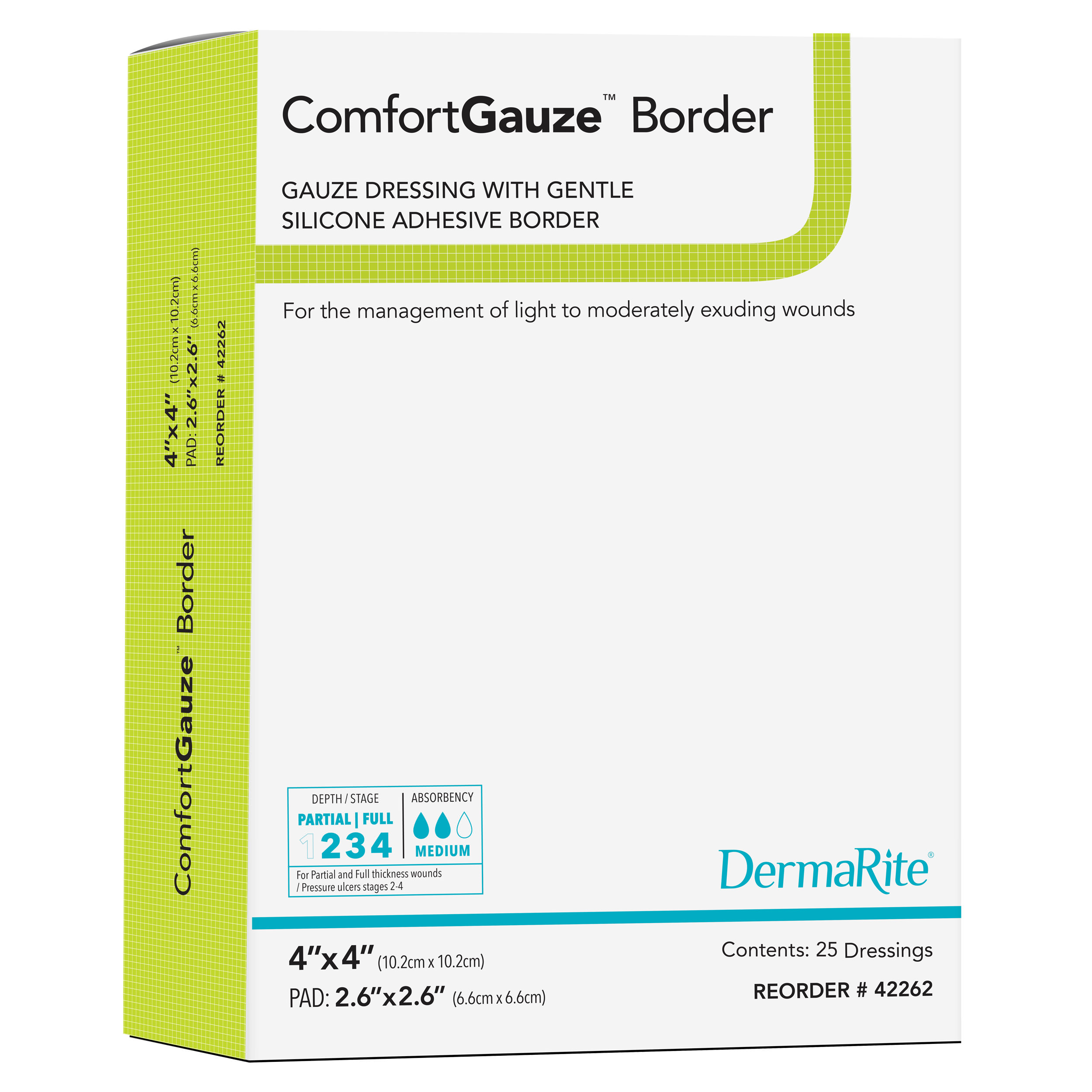 DermaRite ComfortGauze Border Gauze Dressing, 6" x 6" - Box of 25