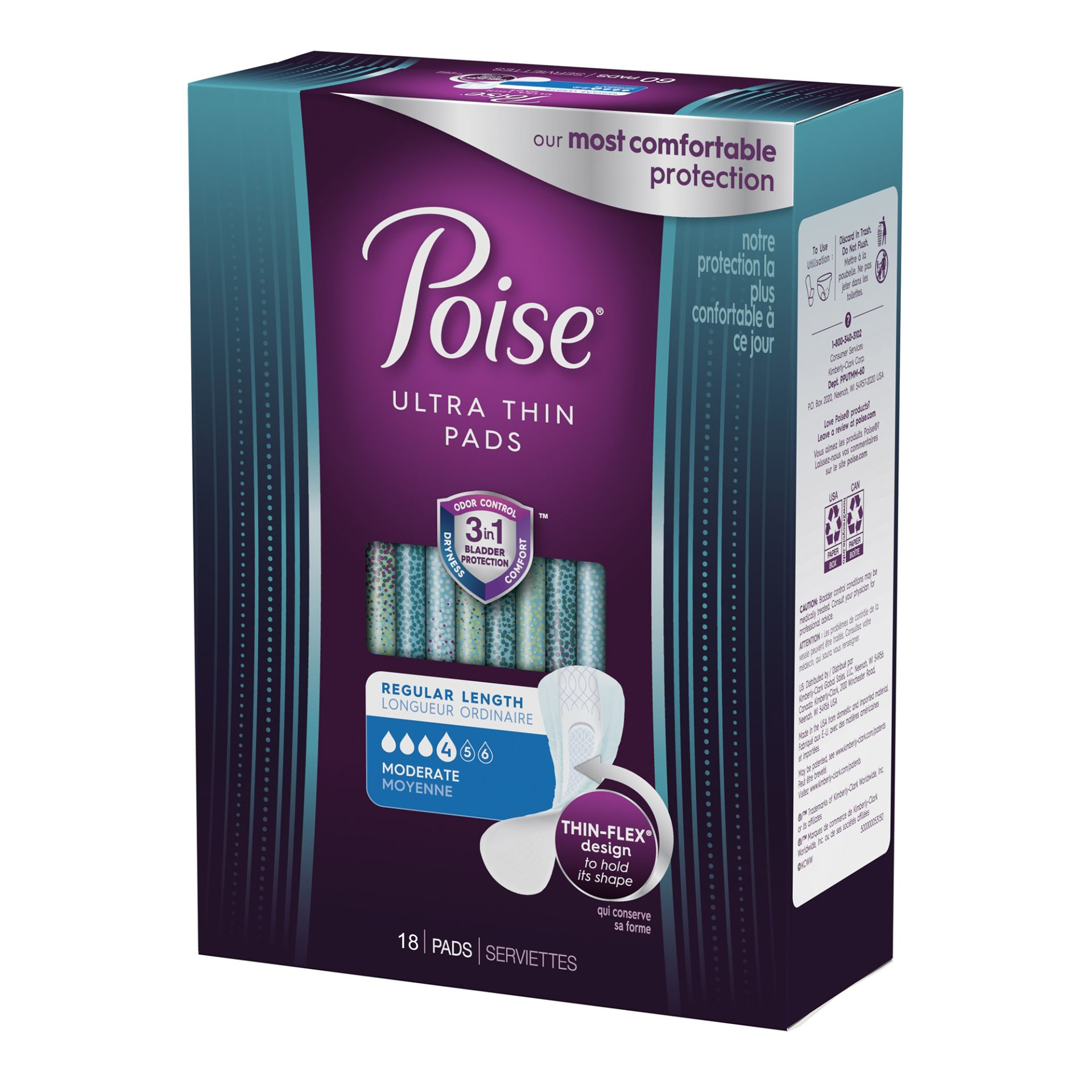 Poise Ultra Thin Moderate Absorbency Incontinence Pad, Regular, 9.4 ...