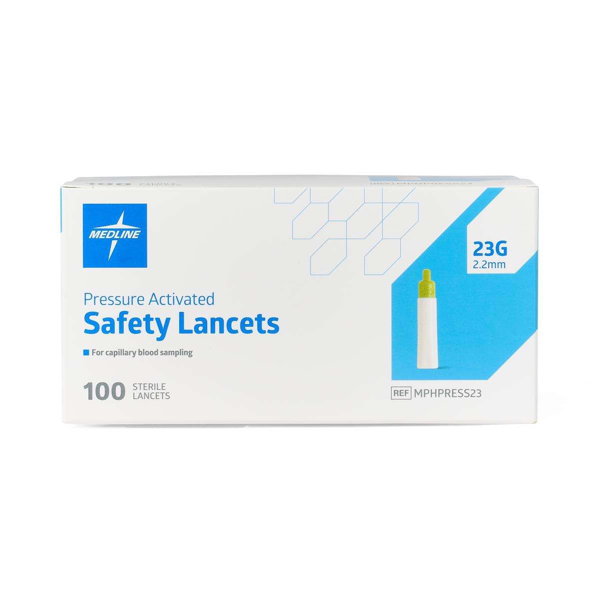 Medline Sterile Safety Lancets, with Pressure Activation, 23G x 2.2 mm ...
