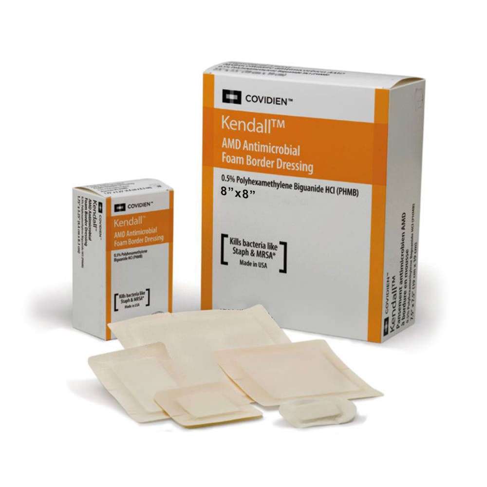 Kendall AMD Antimicrobial Foam Dressings, 8 x 8 Inch