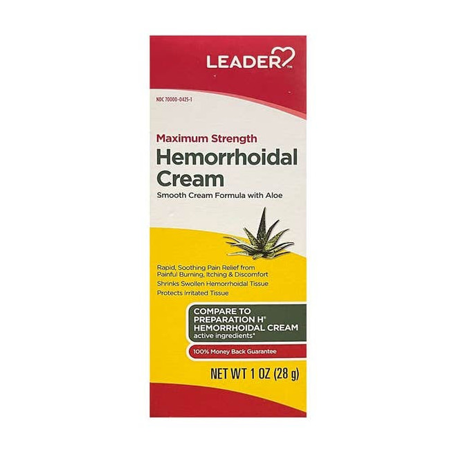 Leader Maximum Strength Hemorrhoidal Cream 1 oz - Fast Pain Relief