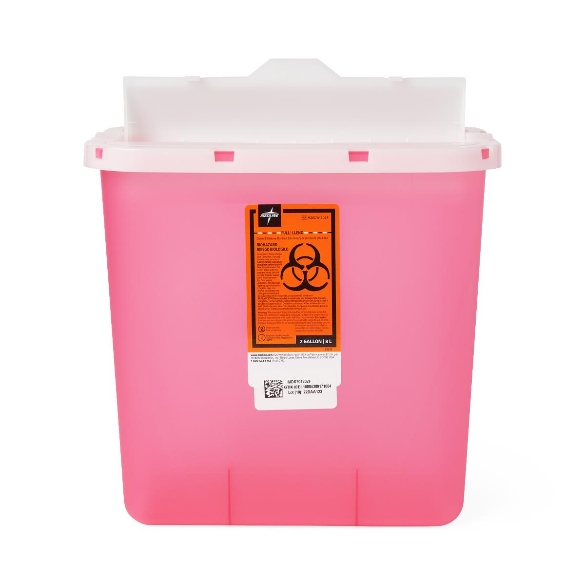 Medline Patient Room Sharps Container, Translucent Red, 2 gal. - Each