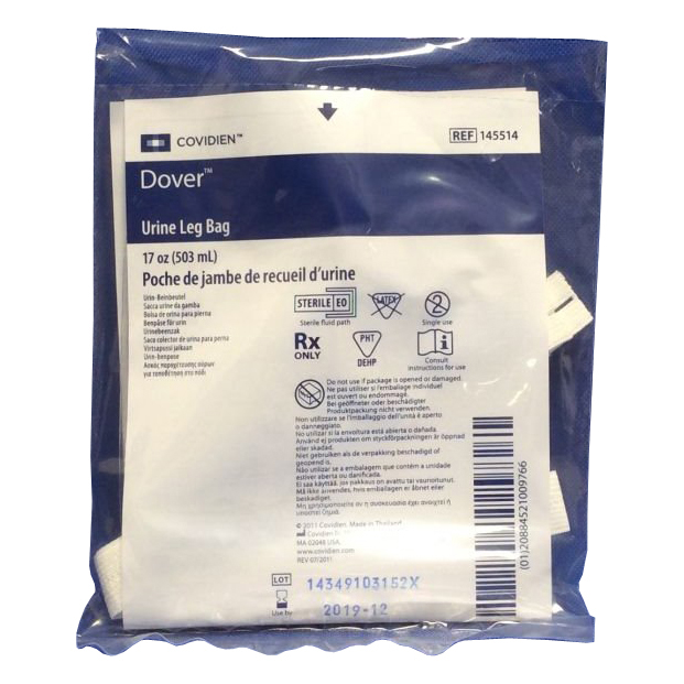 Dover Disposable Leg Bags without Extension Tubing, Medium, 17 oz - Each