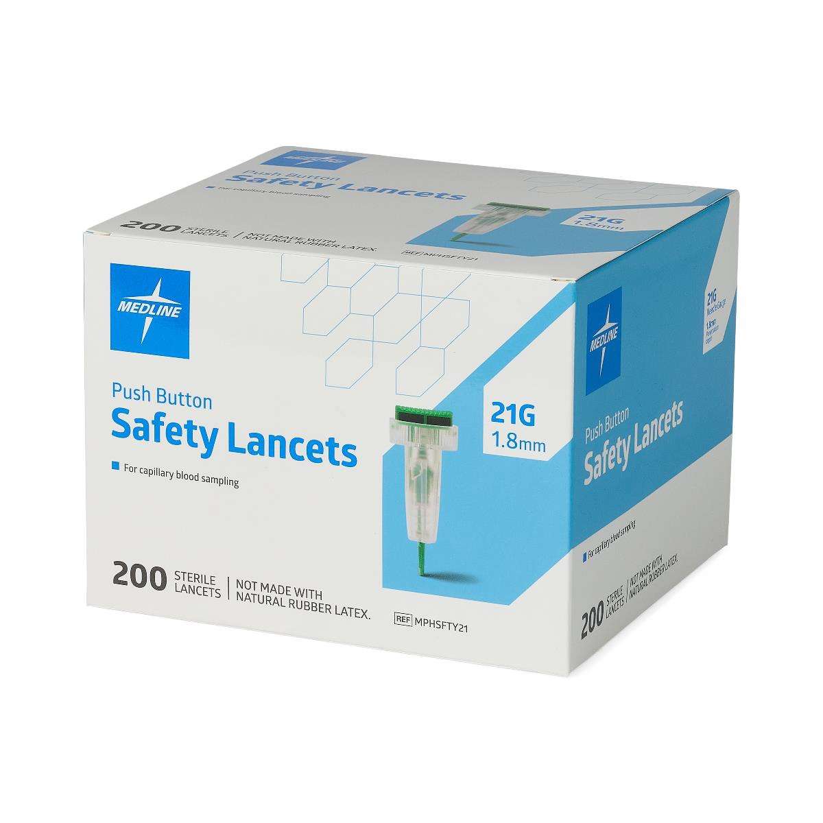 Medline Sterile Safety Lancets, with Push-Button Activation, 21G x 1.8 ...