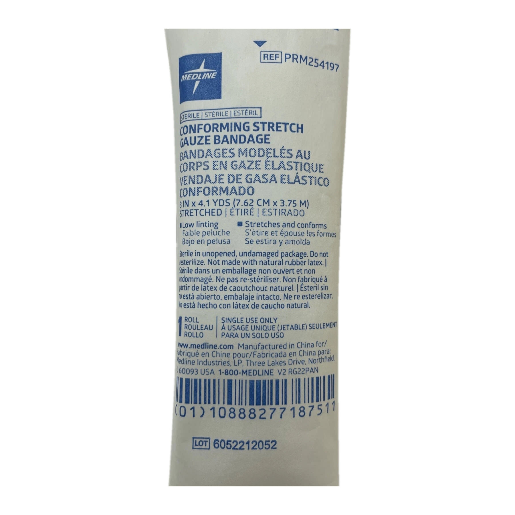 Medline Sterile Conforming Stretched Gauze Bandage, 3" x 4.1 yds. - Each