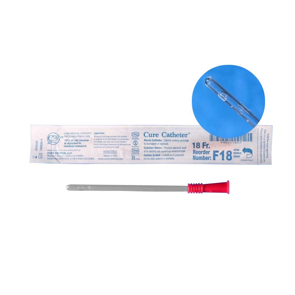 Cure Uncoated PVC Intermittent Catheter for Female, 18 Fr - Box of 30