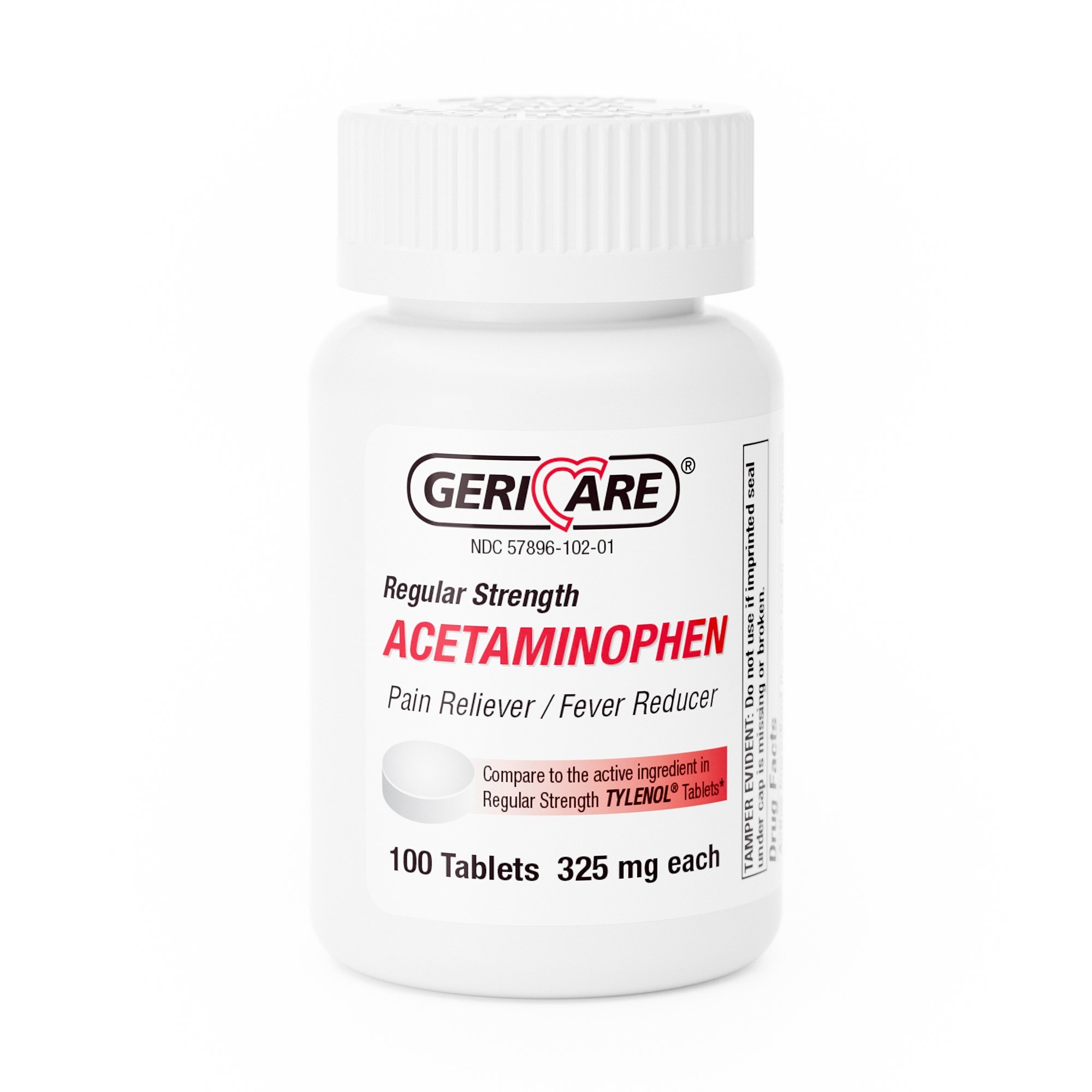 Geri-Care 325 mg Acetaminophen Pain Relief Tablets - 100 per Bottle