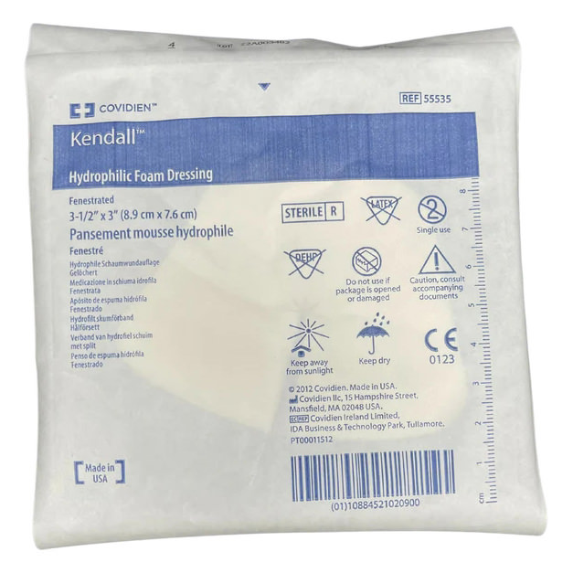 Kendall Hydrophilic Foam Dressing, Fenestrated, 3-1/2 Inch x 3 Inch ...