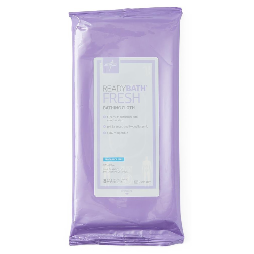ReadyBath Fresh Rinse-Free Bath Wipes, 8x8 Inch - Case of 30
